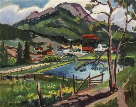 Frank Joseph Vavra | Mountain Town with Lake | MutualArt