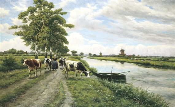 Henri Houben | Shepherd girl in a riverscape | MutualArt