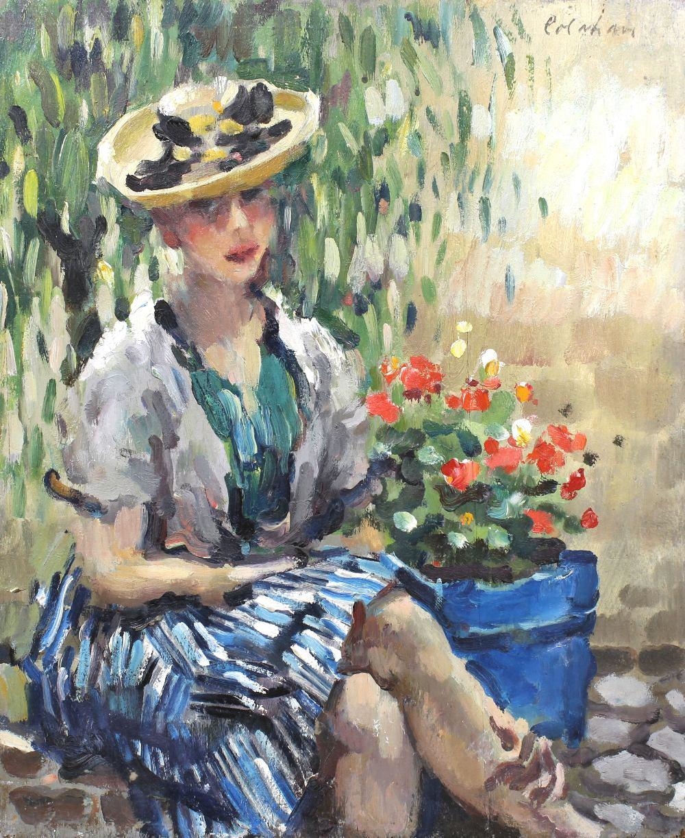 Colin Colahan | Full length portrait of a seated girl wearing a wide ...