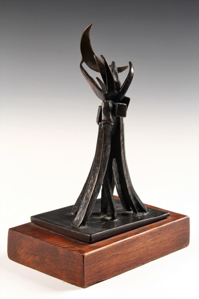 H. Quam | Zuni Bronze of Crescent Moon above Corn | MutualArt