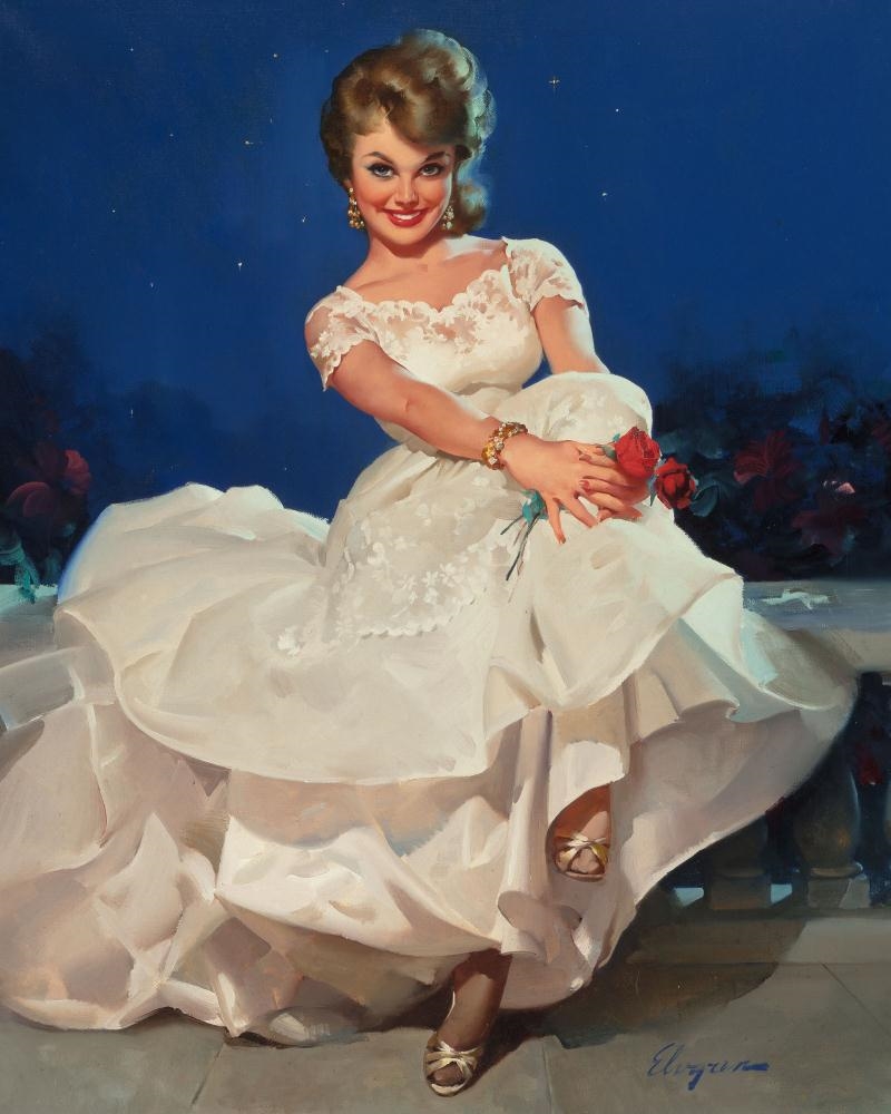 Gil Elvgren | Moonlight and Roses (Miss Sinclair 1965), Brown & Bigelow ...
