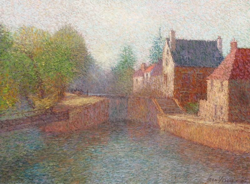 Jean Vollet | Pointillist Village Scene | MutualArt