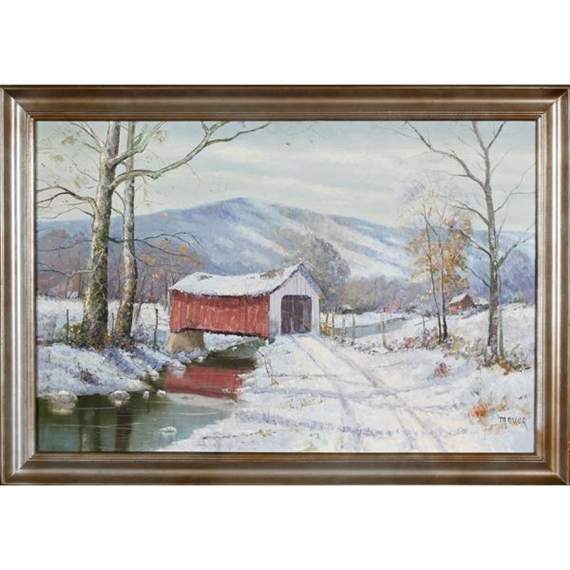 Trover Joseph | Covered Bridge In Winter Landscape | MutualArt