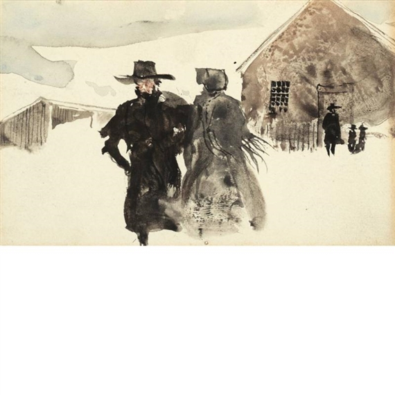 Andrew Wyeth | Christmas Card (People Walking in the Snow) | MutualArt
