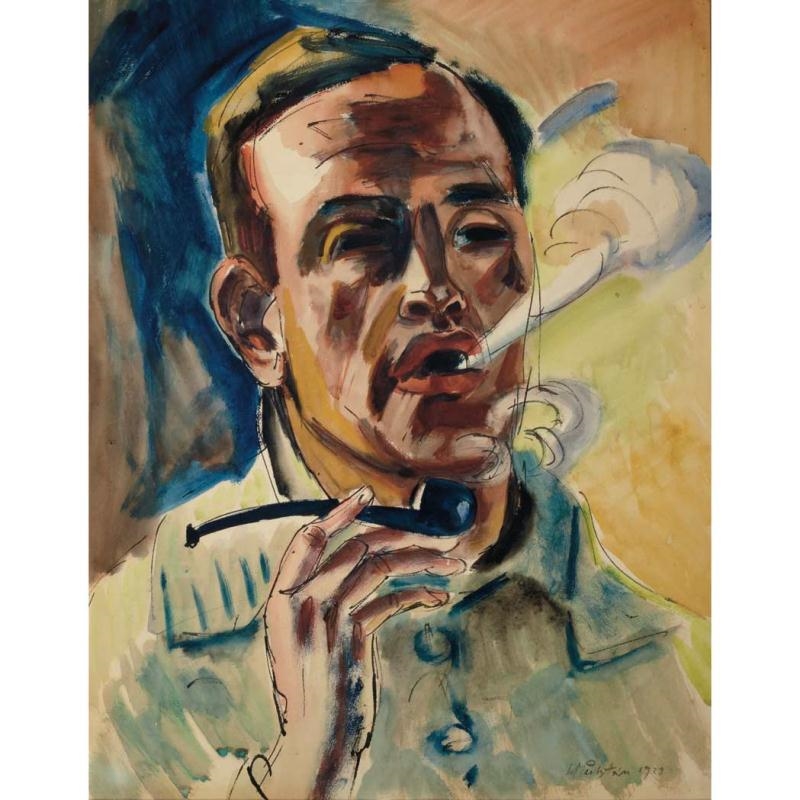 Max Pechstein | Self Portrait Smoking a Pipe and Landscape Study with ...