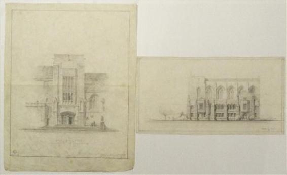 Paul Philippe Cret | Two Architectural Drawings of the Art Building for ...
