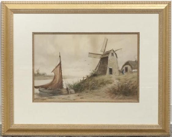 George F. Schultz | Windmill with Fishing Boat, Holland | MutualArt