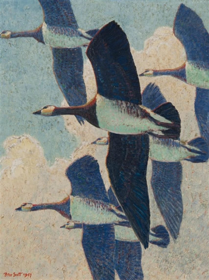 Peter Markham Scott | Barnacle Geese in flight (1967) | MutualArt