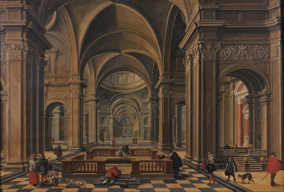 Esaias van de Velde | The interior of a Renaissance church with figures ...