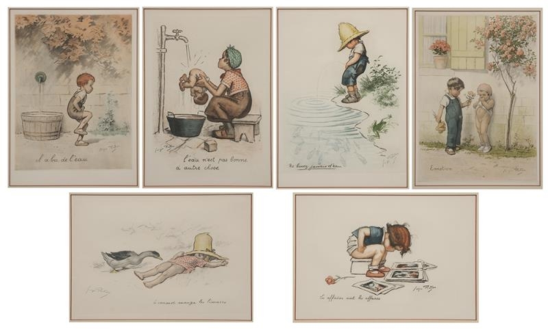 Georges Redon | 6 Works: Six satirical color prints of children | MutualArt