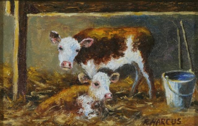 Robert Harcus | CALVES IN A BARN | MutualArt