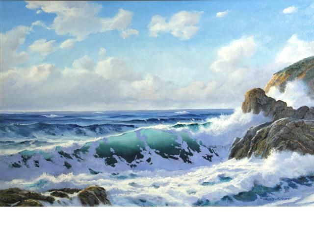 George A. Rohrer | Waves crashing on a rocky coast (1991) | MutualArt