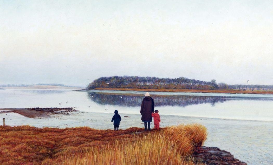 Simon Crawford | Mother And Children Overlooking An Estuary, Probably ...