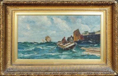 Edwin Ellis | Heavy seas by the jetty | MutualArt