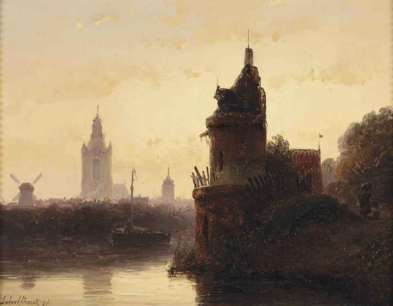 Andreas Schelfhout | A view of Delft with the Bagijnetoren, the Oude ...