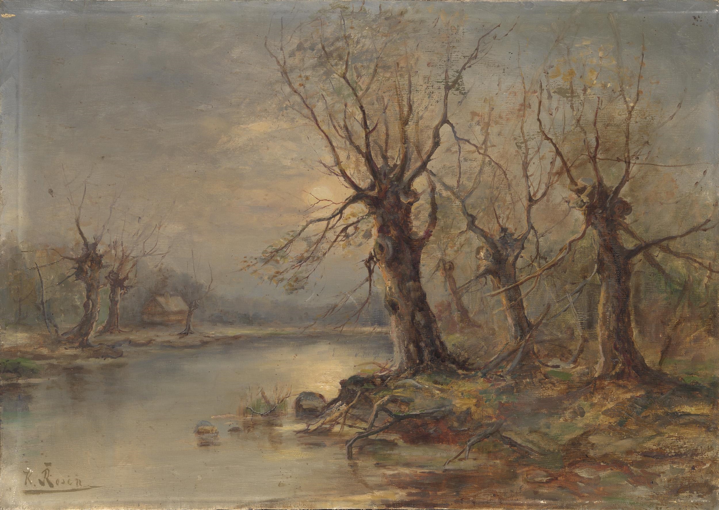 Karl Rosen | River Landscape with a Hut | MutualArt
