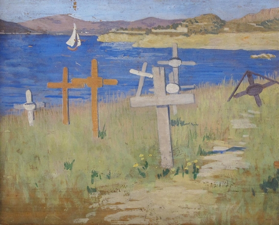 Adrian Scott Stokes | Crosses overlooking water | MutualArt