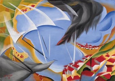Alessandro Bruschetti | AEROPITTURA CON LAGO (1932) | MutualArt