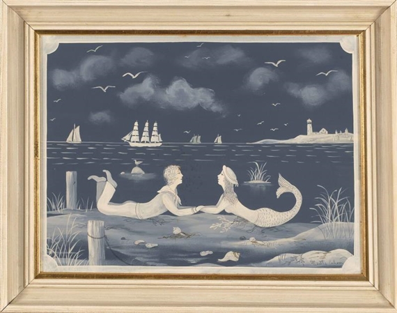Martha Cahoon | A sailor and a mermaid flirting on the beach | MutualArt