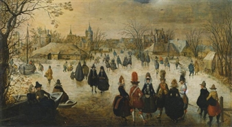 Adam Van Breen | Figures skating on a frozen river, a castle beyond ...