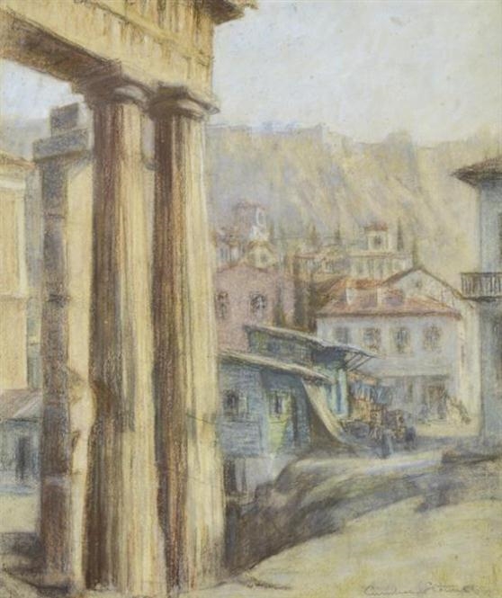 Janet Cumbrae Stewart | Village Scene and Pillars | MutualArt