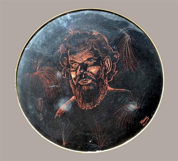 Revel Cooper | Engraved portrait on wooden table top, under glass ...