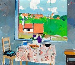 Olaf Rude | Still life with blue teapot and fruit bowl | MutualArt