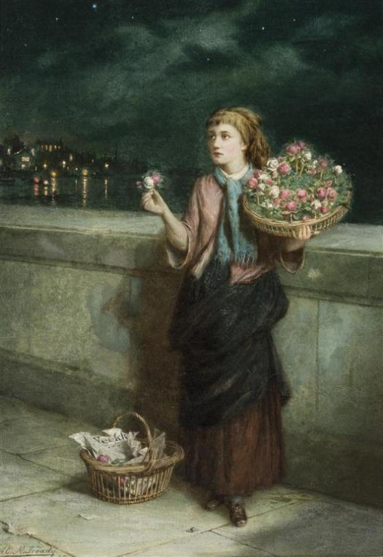 Augustus Edwin Mulready | A street flower seller (1882) | MutualArt