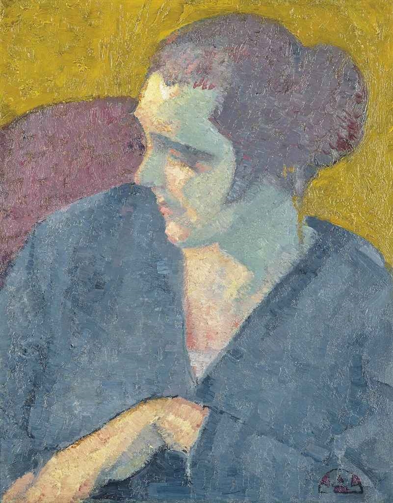 Alfred Wolmark | Portrait of a Woman in Blue | MutualArt