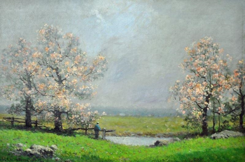 Frank Russell Green | flowering trees in a landscape with figure ...