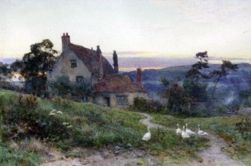 Sir Ernest Albert Waterlow | Cottage and Geese at Sunset | MutualArt