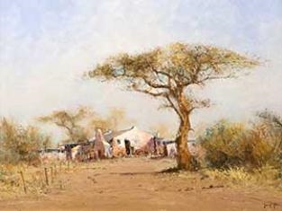 Gerrit Roon | Bushveld Scene with Cottages | MutualArt