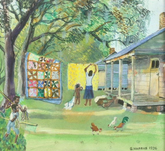 Georgia Harris | HANGING QUILTS TO DRY (1938) | MutualArt