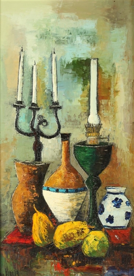 Luc Verger | STILL LIFE WITH CANDELABRA AND JARS | MutualArt