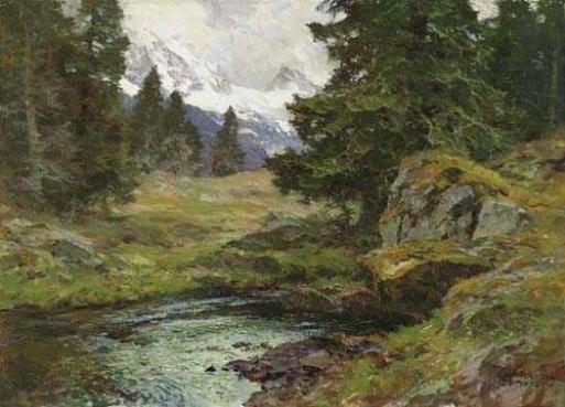 Edward Harrison Compton | Mountain farm with view of the Cima of Solda ...