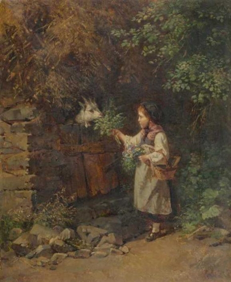 Raphael Ritz | Girl and goat (1883) | MutualArt