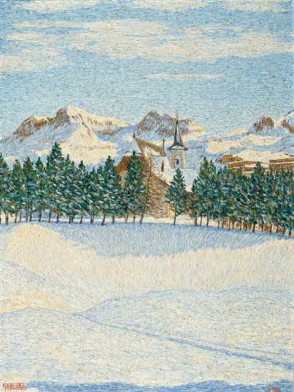 Gottardo Segantini | Alpine snow landscape (1931) | MutualArt