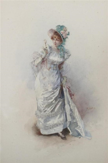 Philippe Jacques Linder | Lady with fan and lorgnette | MutualArt