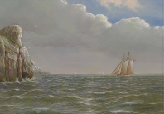 Albert Nemethy | A Fishing Schooner Off a Rocky Coast | MutualArt