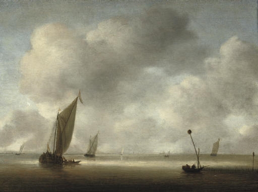 Willem Van Diest | A calm with fishing boats and fishermen in the ...