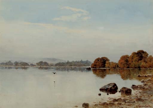 Herbert Moxon Cook | A misty morning on Lake Windermere (1918) | MutualArt