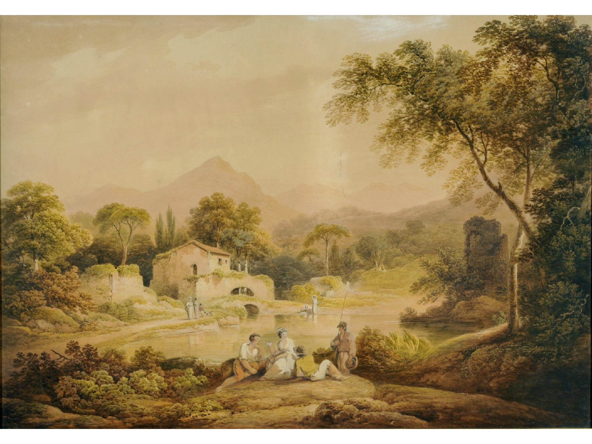 Francis Nicholson | FIGURES IN AN ITALIANATE LANDSCAPE | MutualArt