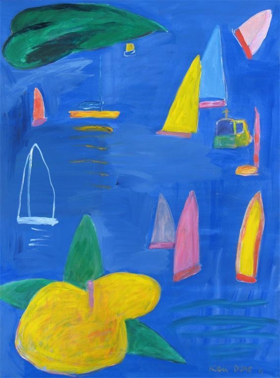 Ken Done | Boats and Yellow Hibiscus (1991) | MutualArt