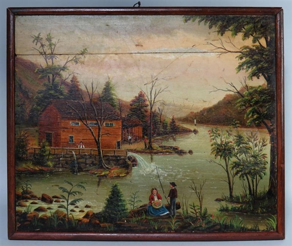 American Primitive School, 19th Century | Overview of lake with water ...