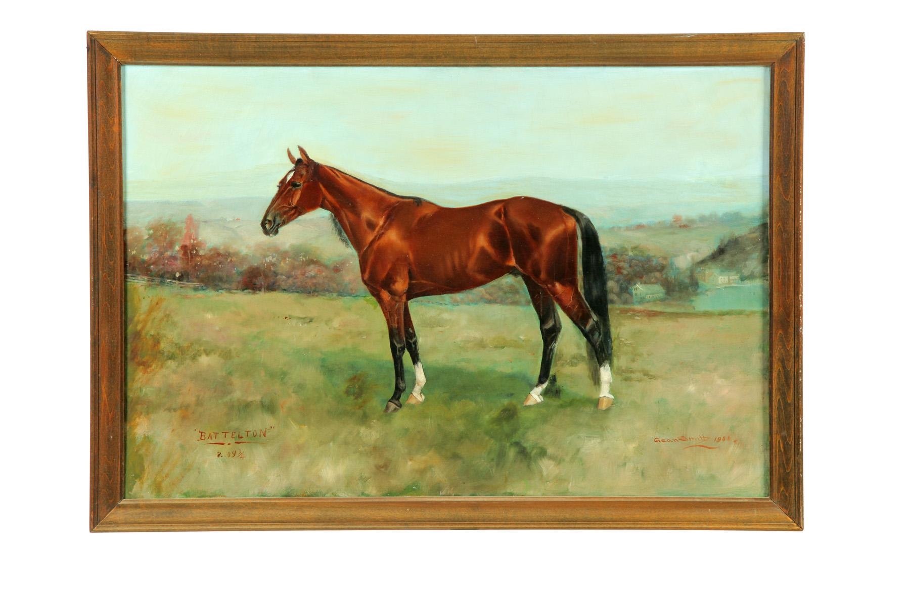 Gean Smith | Depicts a tricolor horse standing in a landscape setting ...