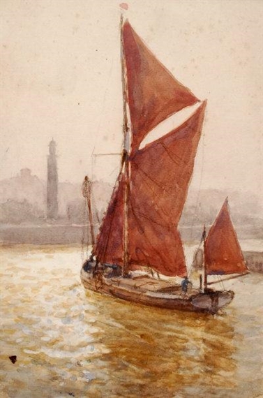 Hely Augustus Morton Smith | Thames barge approaching the wharf | MutualArt