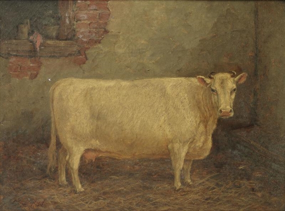 E.S. England | A prize white heffer in a stable | MutualArt