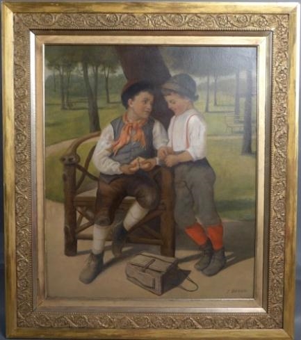 J. Brown | Figural painting of two young boys | MutualArt