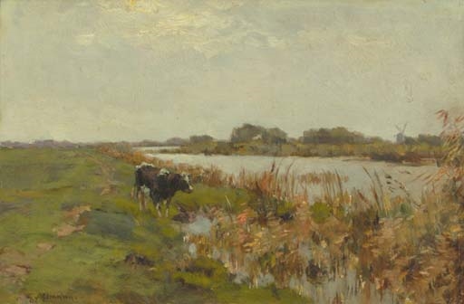 Gerard Altmann | A cow in a polder landscape | MutualArt