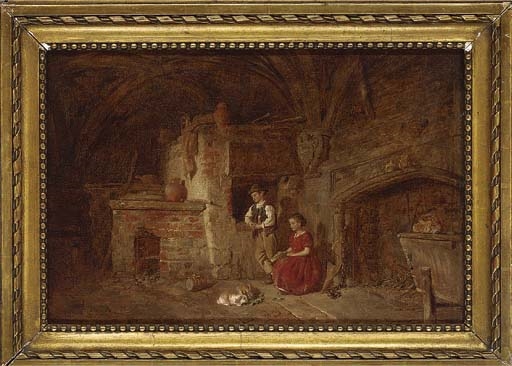 Alfred Provis | Feeding the rabbits (1873) | MutualArt